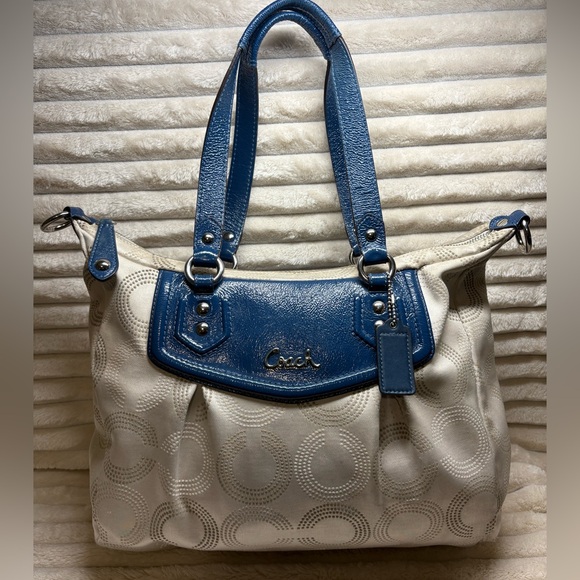 Coach | Bags | Coach Elegant Blue And Cream Shoulder Bag | Poshmark